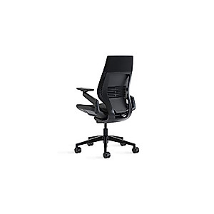 Steelcase Gesture Office Chair - Cogent: Connect Licorice Fabric, Medium Seat Height, Wrapped Back, Dark on Dark Frame, Lumbar Support, Hard Floor Casters