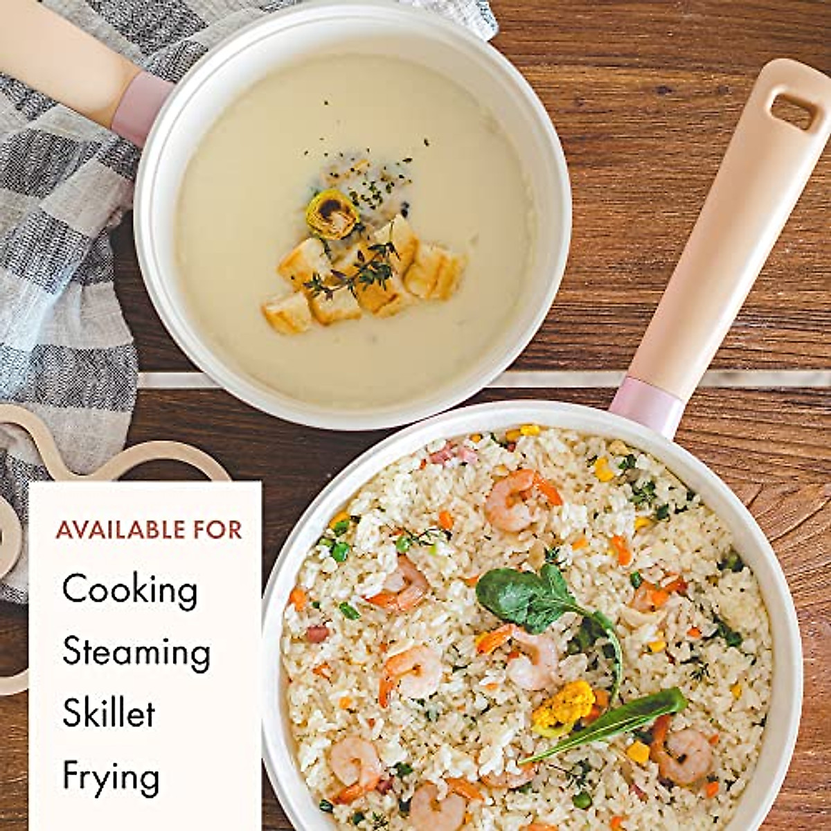 Neoflam Retro 5-Piece Ceramic Nonstick Cookware Set, PFOA Free Pots and Pans with Integrated Steam Vent Lid knob prevents boil over and Heat Resistant Silicone Grips for safer cooking at kitchen, Pink