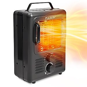 Plexon Milkhouse Utility Electric Space Heater with Thermostat Adjustable Overheat Protection Perfect for Garage or Greenhouse Workshop Comfort Home 1500 Watt Black