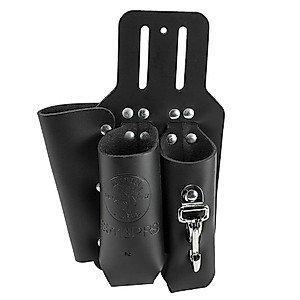 Klein Tools S5118PRS Leather Tool Holder with 3 Pockets for Pliers, Folding Rule, Screwdriver and Knife Snap, Fits Belts up to 2-Inch Wide