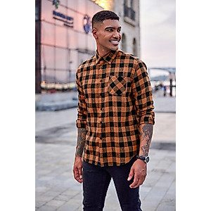 COOFANDY Men's Flannel Plaid Shirt Casual Long Sleeve Checkered Shirt Fall Overshirt A - Orange