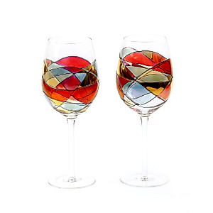 Antoni Barcelona Large wine glasses 29Oz Sagrada Originals hand painted mouth blown Handcrafted unique gifts birthdays weddings Authentic glassware Set 2 stained crystal Artistic Gaudi lovers