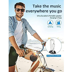 Outdoor Waterproof Bluetooth Speaker,Kunodi Wireless Portable Mini Shower Travel Speaker with Subwoofer, Enhanced Bass, Built in Mic for Sports, Pool, Beach, Hiking, Camping (Black)