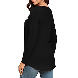 LAOLASI Womens Black Long Sleeve Tunic Tops V Neck Casual Dressy Shirts Loose Fashion Blouses Fall Winter Tops For Women,XL