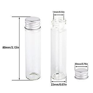 MaxMau 24 Glass Small Bottles 20ml Mini Jars with Screwed Metal Lids Clear Tiny Vials Aluminium Top Caps Sealed Storing Jewelry Beads Miniature Sample Bottle Wedding Favors Art Crafts DIY Decor