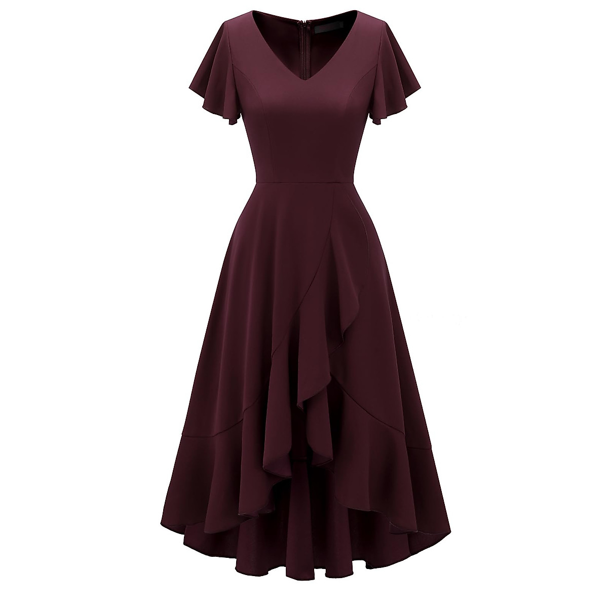 DRESSTELLS Women's Cocktail Tea Party Dresses for Wedding Guest, Red Fit Flare Modest Winter Elegant Dress for Evening Burgundy XL