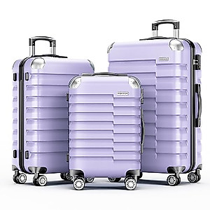 Powforlife Suitcase Sets Hardside With Double Spinner TSA Lock 3 Piece Travel Luggage Set Lightweight, Lavender Purple
