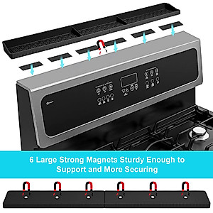 AUAUY Stove Top Shelf Magnetic, 30 inch Silicone Shelf for the Stove, Kitchen Organizer Oven Shelf Spice Rack, Stove Top Shelf With 3 Function Partitions, Stove Shelf Magnetic Shelf Of 6 Magnets-Black