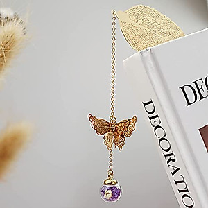 Metal Leaf Bookmark, 3D Butterfly Pendant, 2-Piece Set in Purple and Green, a Gift for Reading Enthusiasts/Ladies/Teachers/Kids.