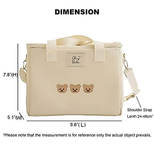 LaurelTree Aesthetic Kawaii Cute Lunch Bag Box with Straps Insulated Waterproof Durable for Women Girls Kids Office School (Black-Three Bears)