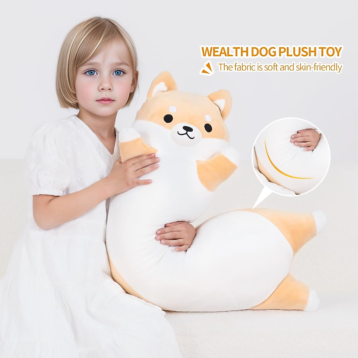 Kashabawangzi 36" Cute Giant Long Shiba Inu Plush Soft Hugging Body Pillow,Large Kawaii Anime Corgi Stuffed Animals Toy Dog Gift for Kids Birthday,Valentine,Easter