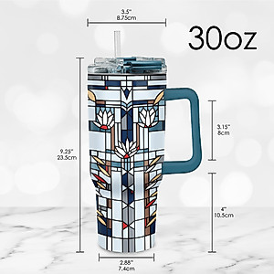 RainCaper 18/8 Stainless Steel Insulated Water Tumbler with Straw | 30oz, BPA-Free, Double Wall for Hot & Cold | Travel-Friendly, Cup Holder Ready (Frank Lloyd Wright Waterlilies)