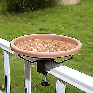 Hanizi Bird Bath Deck Mounted Bowl 12 Inches, Balcony Railing Birdbaths Unheated, Bird Bath Fence Clamp Detachable