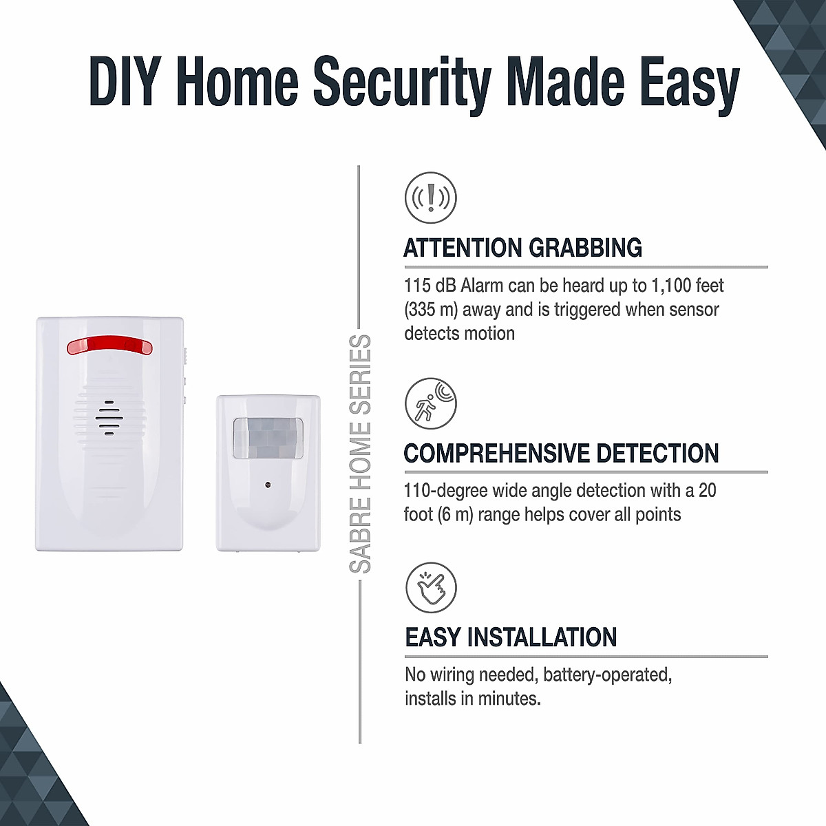 SABRE Driveway Alarm, Wireless Motion Detector Sensor System with Driveway Alert, Weatherproof for Outdoor Security