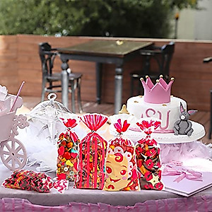 SULOLI Baby Shower Cellophane Bags,120pcs Pink Candy Goodie Bags Gender Reveal Treat Bags with 150 Twist for Baby Shower Party Favor supplies