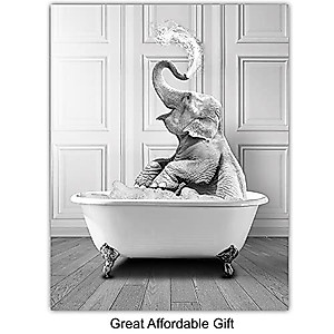 Funny Bathroom Decor for Women, Kids - Elephant, Bear, Giraffe, Penguin Wall Art - Bathroom Pictures - Bath Wall Decor - Cute Modern Bathroom Accessories - Cool Unique Bathroom Sign - Powder Room