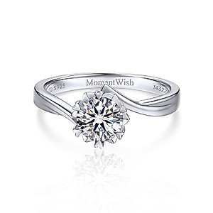 MomentWish Engagement Rings, 1Carat Moissanite Rings for Women, Simulated Diamond 925 Sterling Silver Solitaire Rings Anniversary Wdding Gift for Her-Size7