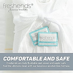 Freshends Luxurious Towelette Bundle — Makeup Remover, Hotel Bathroom Amenities, Air BNB Needs, Individually Packed Guest Bathroom Essentials for Clubs, Restaurants, Bars, Weddings 100 Bulk Pack, Blue