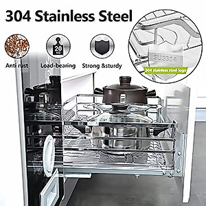 2 Tier Pull Out Cabinet Drawer Organizer Heavy Duty Pull Out Spice Rack 304 Stainless Steel Deepen 47cm Kitchen Slide Out Storage Shelf for Cans, Bakeware for Pantry, Cupboard, Bathroom Cabinet (59W*