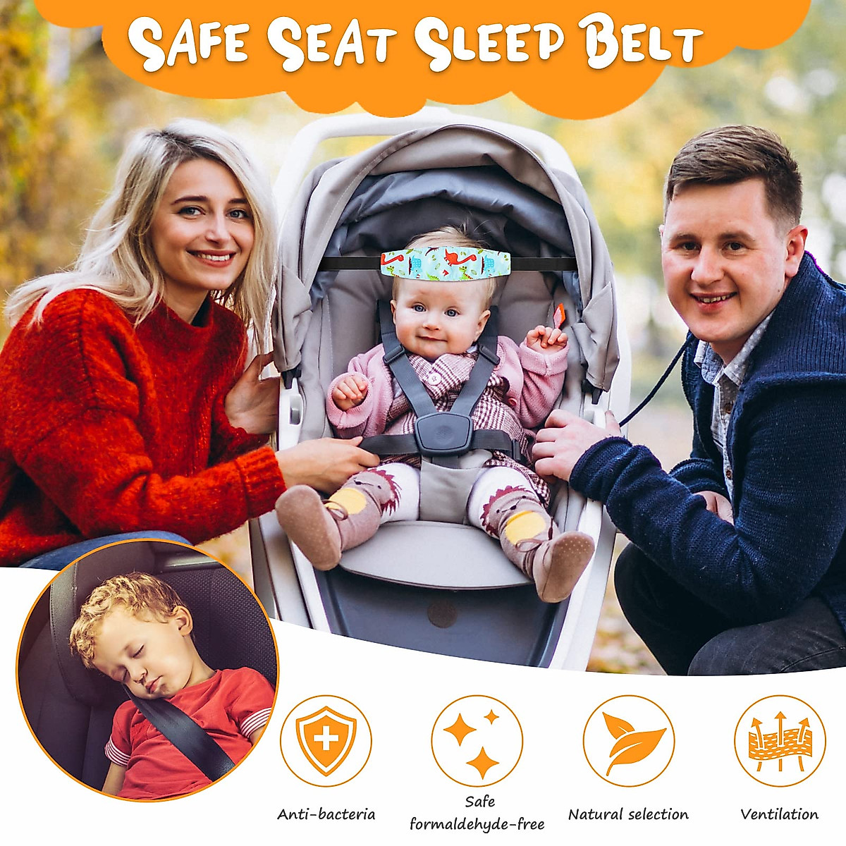 Baby Carseat Head Support,Car seat Straps Pillow Support Ban,Stroller Neck Relief Strap Headrest,Slumber Sling Sleep Positioner for Toddler Infants Child Children Kids