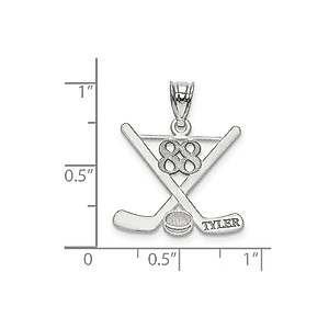 Personalized Laser Polished Custom Name And Number Hockey Pendant Made in Sterling Silver from Roy Rose Jewelry