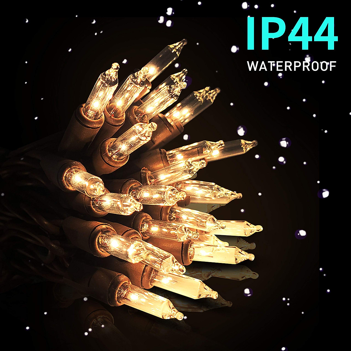 PARKIM Brown Wire Christmas Lights String White 100 Mini Incandescent Outdoor Indoor Waterproof Xmas Tree Decoration Plug in 23 Feet Used for Patio Party Festive Courtyard Home