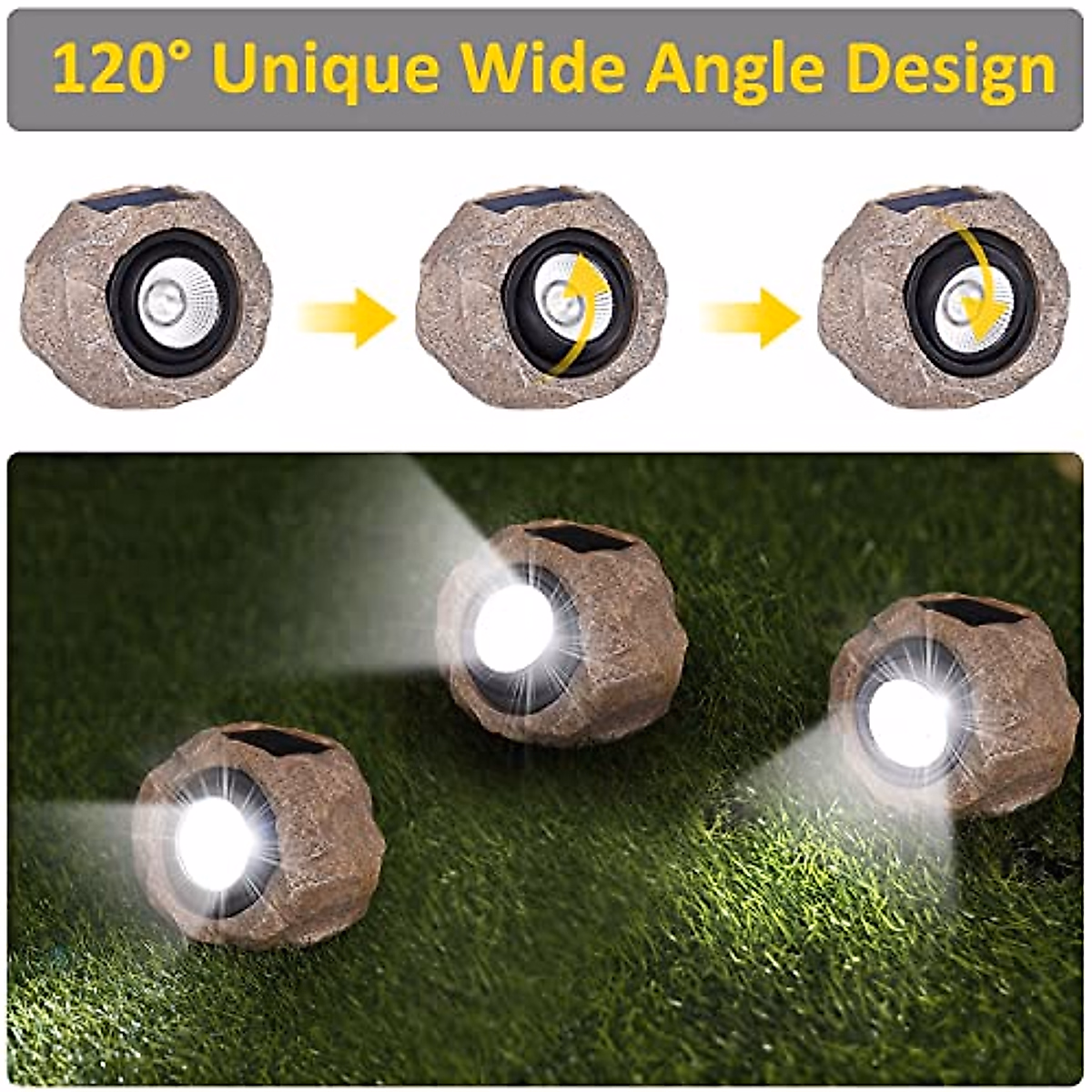 Solar Lights Outdoor Decorative(2pcs), Super Bright Solar Spot Garden Lights, Solar Rock Lights, IP65 Waterproof Solar Pathway Lights, Solar Lights for Garden Yard Walkway Pathway Patio - Cold Light