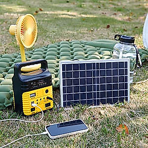 UPEOR Solar Power Generator-Portable Power Station-8000mAh Solar Power Generator with Solar Panel,MP3&FM Radio,Bluetooth,3 Sets LED Lights,Home Outdoor Solar Generator for Camping Emergency(Yellow)
