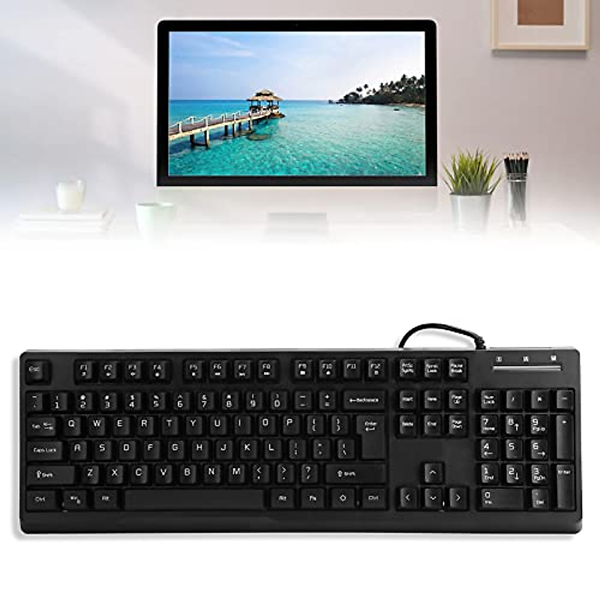 Hilitand Rechargeable Wired Gaming Keyboard, RGB Backlit Keyboard, Slim, Ergonomic 104 Keys, Quiet, for PC Desktop, Computer, PC(Black)