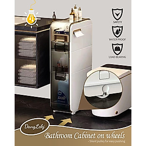 4 Tier Bathroom Floor Cabinet, Vertical Storage Unit with Clear Drawers and Casters, Large Capacity Narrow Tall Slim Storage Tower Waterproof Toilet Paper Storage Cabinet for Small Spaces Gaps