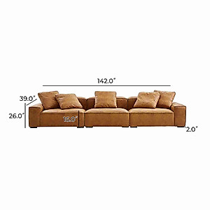 Mido Mido 142” Wide 5 Seater Sofa Filled with Feather and Foam, Modern Air Leather Large Sectional Sofa Couch, Waterproof, Dust-Proof Sofa Set for Living Room Apartment Home Hotel (Cognac Tan)