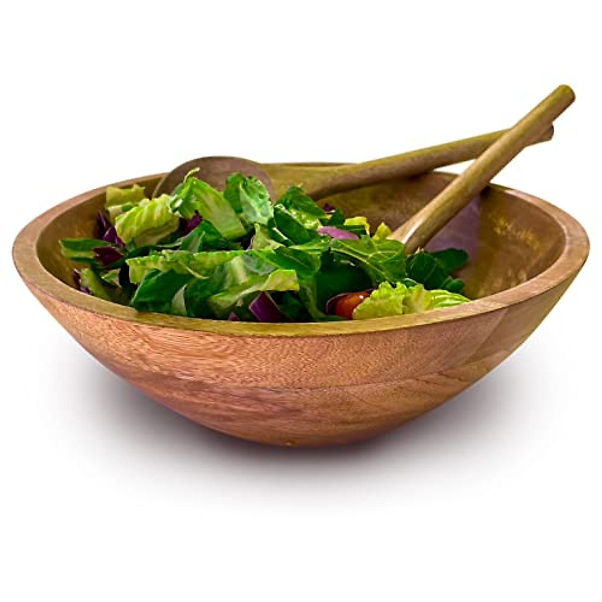 Fairwood Way Wooden Salad Bowl Set with Serving Utensils - Rustic Mango Wood Bowl with Servers - 11.5 Inch Natural Wood Bowl and Servers