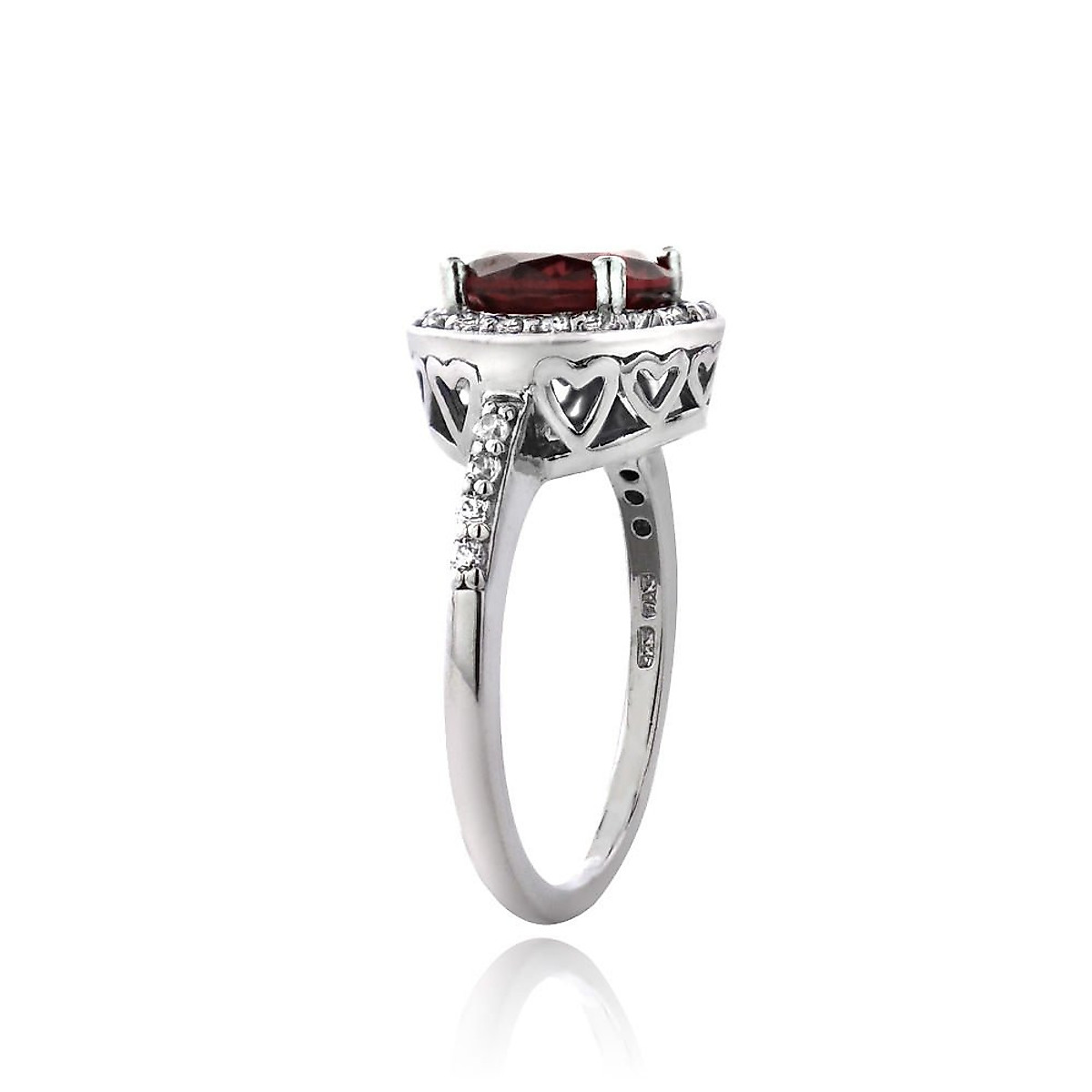 Ice Gems Sterling Silver Garnet and Cubic Zirconia Round Halo Ring, Size 7