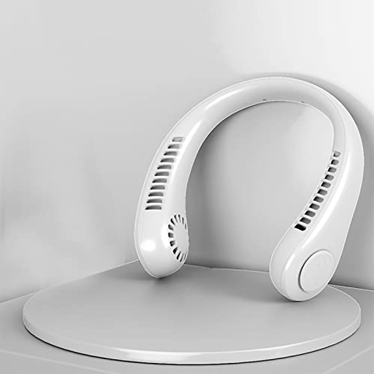 Portable Neck Fan, Hands Free Bladeless Fan, Rechargeable Battery Operated Wearable Personal Fan, Leafless, Rechargeable, Headphone Design, USB Powered Desk Fan,3 Speeds, White
