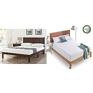 Zinus Adrian Wood Rustic Style Platform Bed with Headboard/No Box Spring Needed/Wood Slat Support, King & 12 Inch Gel-Infused Green Tea Memory Foam Mattress, King