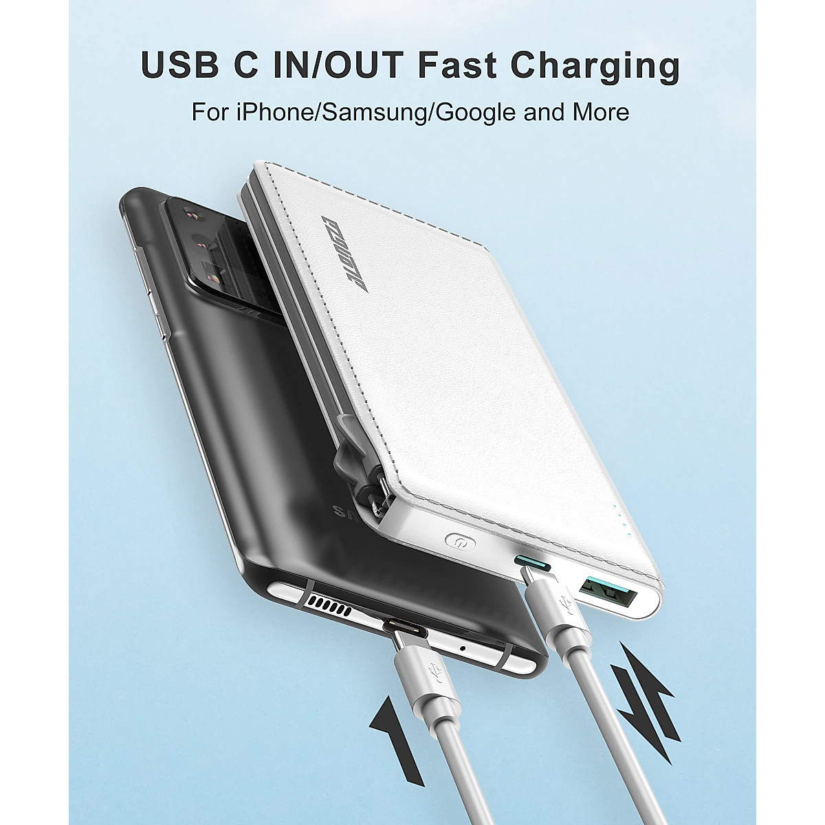 Alongza Portable Phone Charger 2 Pack Lightweight Power Bank with Built-in Cable External Phone Charger Small 6000mAh and 10000mAh for Cell Phones