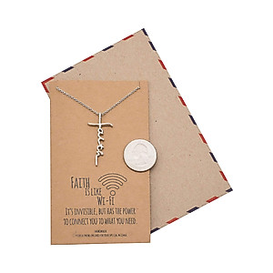 quan jewelry WiFi Faith Charm, Religious Jewelry, Virtual Thanksgiving Gift Ideas, Inspirational Jewelry with Greeting Card (Silver Tone)