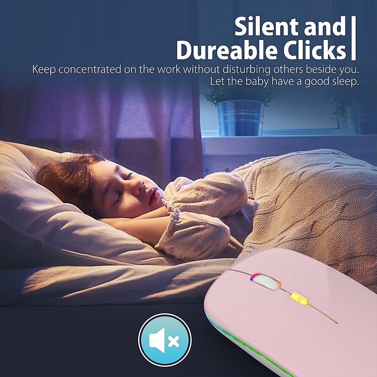 【Upgrade】 LED Wireless Mouse, Slim Silent Mouse 2.4G Portable Mobile Optical Office Mouse with USB & Type-c Receiver, 3 Adjustable DPI Levels for Notebook, PC, Laptop, Computer, MacBook (Pink)