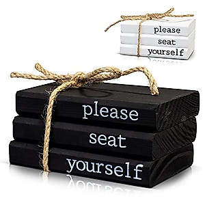 Farmhouse Bathroom Decor - Funny Rustic Wooden Mini Books for Your Restroom Shelf - The Perfect Small Decorative Accent for The Guest Bathroom - Black