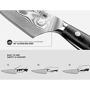 ASETY Damascus Knife Set 3 PCS, NSF Food-Safe Japanese Kitchen Knife Set with VG10 Steel Core, Ultra-Sharp Professional Chef Knife Set and Full Tang G10 Handle, Gift Box