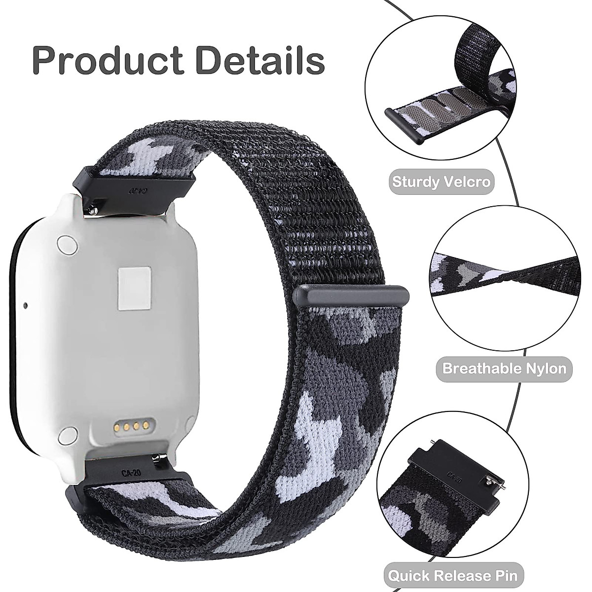 2 Pack Camo Nylon Band Compatible with Gizmo Watch 3 Adventure 3 2 1/Gabb Watch 3e 3 2 1/SyncUP Watch Band, 20mm Breathable Soft Hook & Loop Watch Band Replacement Small Size