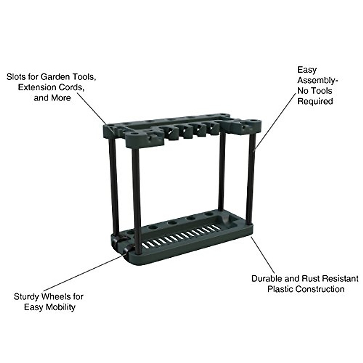 Gardening Tools Organizer - Rolling Utility Cart with Wheels Holds 40 Yard Tools - Garage Organization and Storage Home Essentials by Stalwart