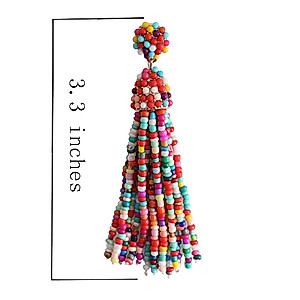 NLCAC Women's Beaded tassel alloy earrings Long Fringe Drop Earrings Dangle Confetti