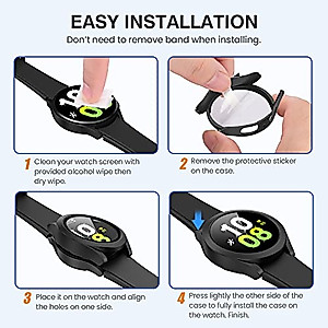 Tensea [2Pack for Samsung Galaxy Watch 5 2022 & 4 2021 Screen Protector Case 44mm 40mm Accessories, Protective Face Cover for 44 40 mm, Hard Bumper Built-in Tempered Glass Film for Women Men