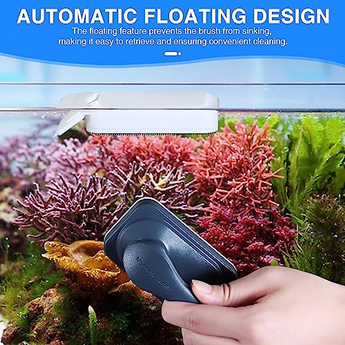 fishkeeper Aquarium Strong Magnetic Glass Cleaner Brush, Fish Tank Algae Magnet Cleaning Tool with 2 Detachable Scrapers, Mag Float Scrubber for 0.25 Inch Glass and Acrylic Tanks