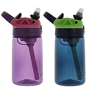 Contigo Kids Water Bottle, 14 oz with Autospout Technology – Spill Proof, Easy-Clean Lid Design – Ages 3 Plus, Top Rack Dishwasher Safe – Eggplant Punch & Blueberry Green Apple