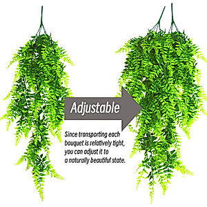 4 Pack Artificial Hanging Plants Fake Hanging Ferns Boston, Plastic Ivy Vines UV Resistant Faux Greenery Wall Plants for Outdoor Indoor Porch Yard Patio Office Garden Home Decor