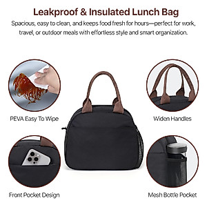 Lunch Bag, Bagseri Insulated Lunch Tote Bags for Women Men, Portable Reusable Adult Lunch Cooler Bag Thermal Organizer, Water-resistant Lining (Dark Grey)