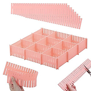 14.5 in Pink DIY Grid Drawer Organizer for Socks, TWUTGAYW 8PC Adjustable Plastic Storage Drawers Divider, Drawer Organizer Grid Dividers, Pink Drawer Partitions for Tie, Bras, Underwear, Makeup