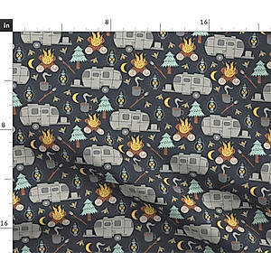 Spoonflower Fabric - Retro Camping Camper Campfire Fireflies Coffee Outdoors Printed on Petal Signature Cotton Fabric by The Yard - Sewing Quilting Apparel Crafts Decor